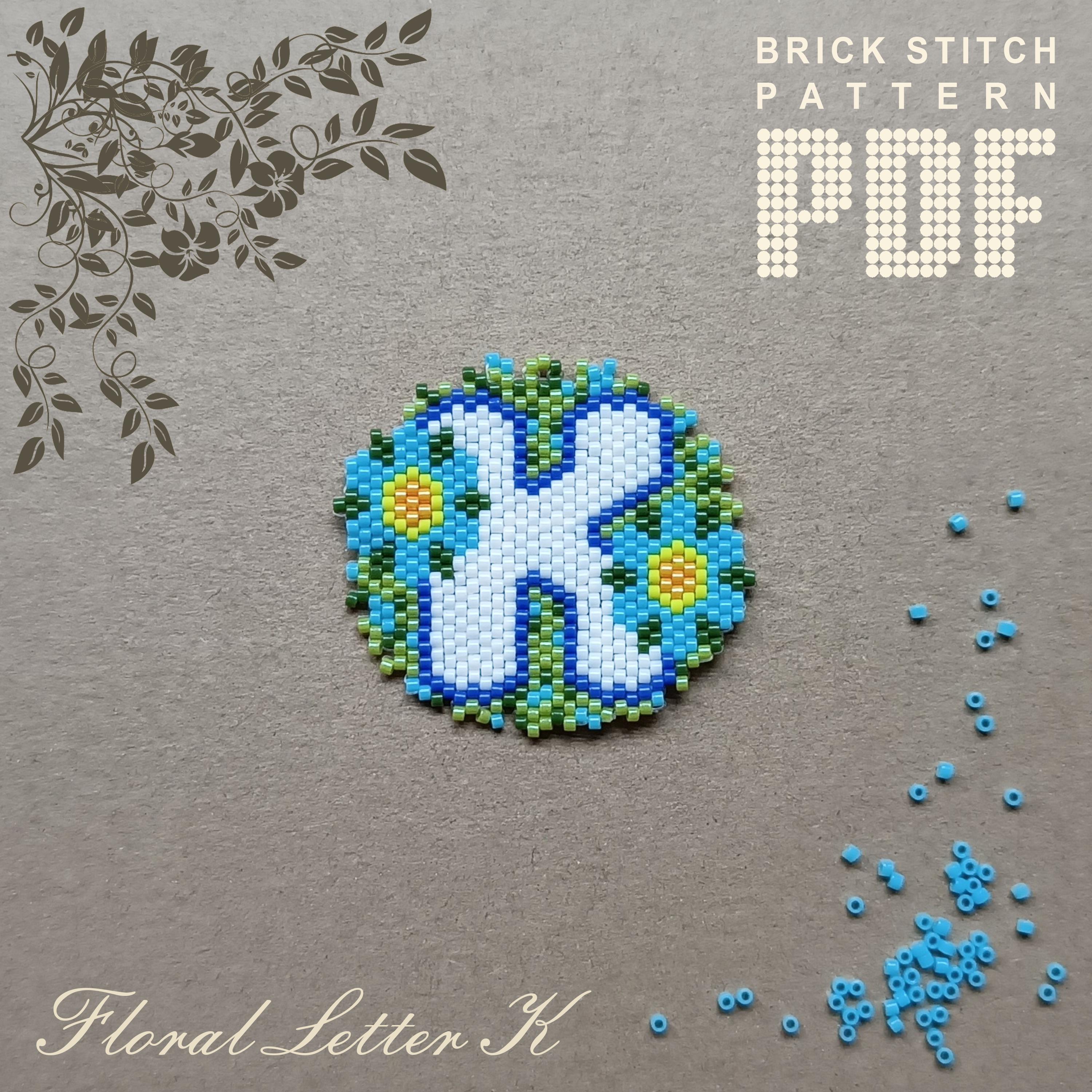Seed Bead Pattern Floral Letter K for Brick Stitch Beading With Miyuki ...