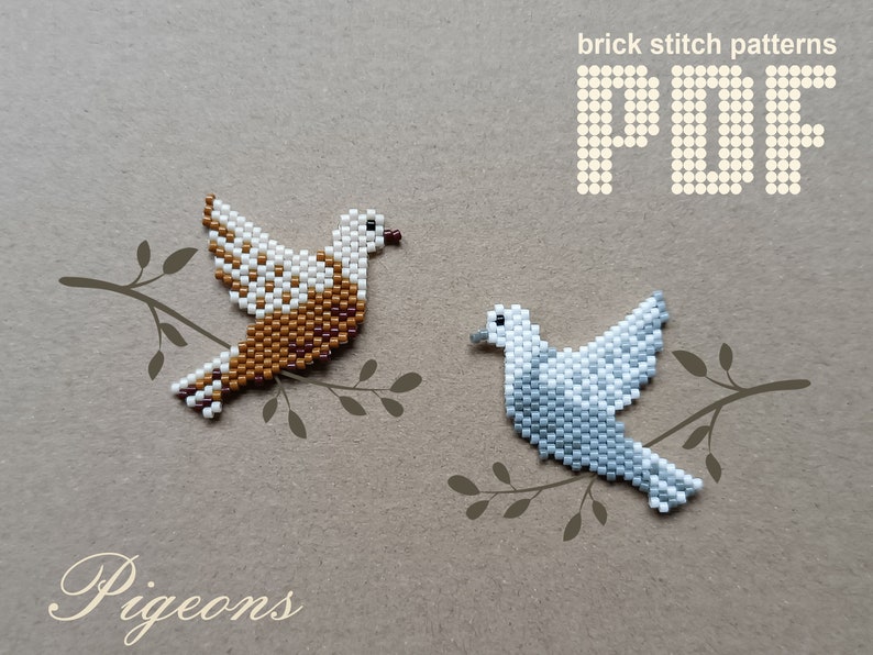 Beaded Pigeon Brick Stitch Pattern PDF Beading Tutorial Pigeons Two ...