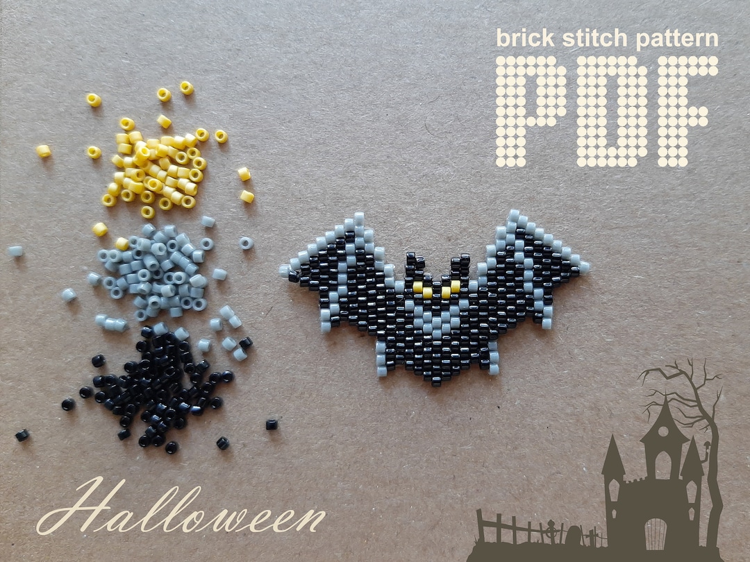 Halloween Bead Pattern, Bat Pattern for Beading, Beaded Bat, Brick ...