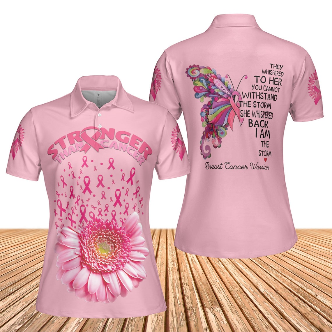 Breast Cancer Awareness Polo Shirt Stronger Than Cancer I Am - Etsy