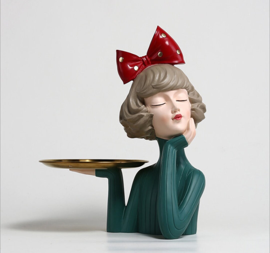 Modern Creative Green Sweater/bow-knot Lady Hold Gold Tray Home Art ...