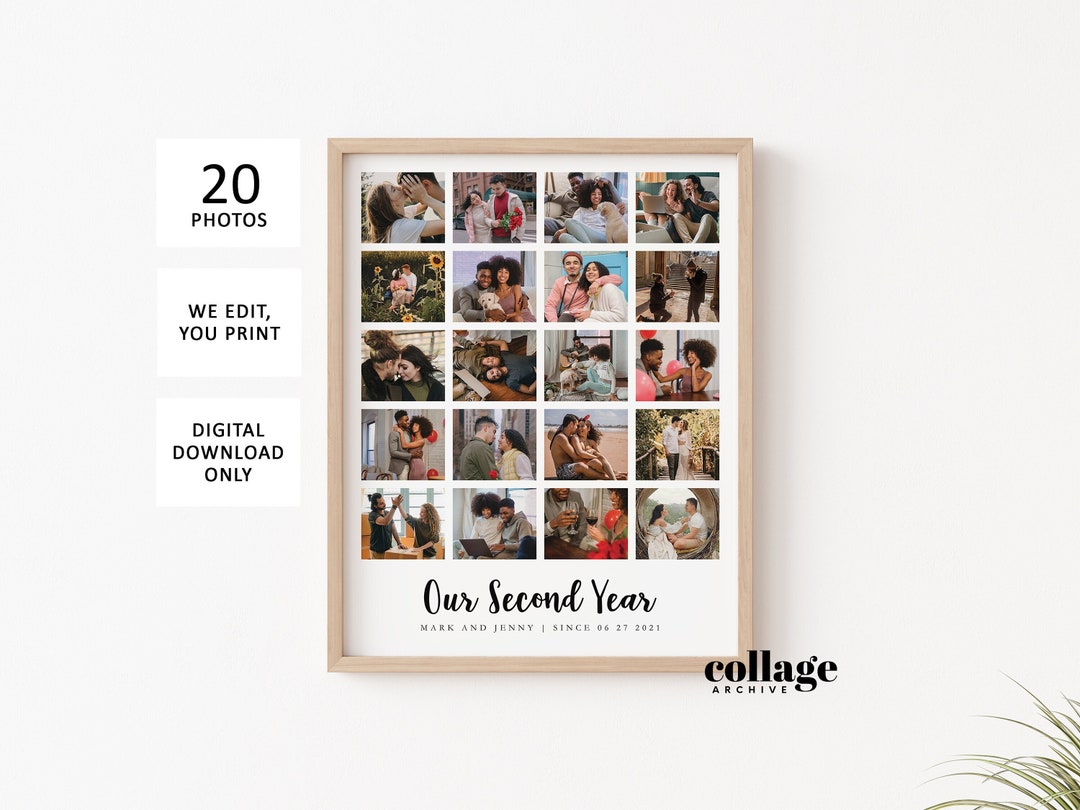 2 Year Anniversary Gift for Him Photo Collage, Personalized Photo 2nd ...