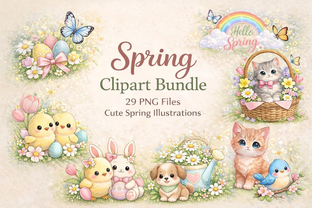 Spring Clipart Bundle PNG – 29 Spring Illustrations With Transparent ...