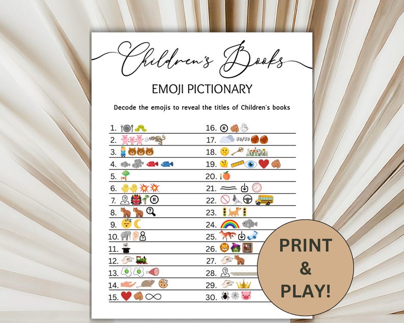 Children's Books Emoji Game, Printable Baby Shower Children's Book ...