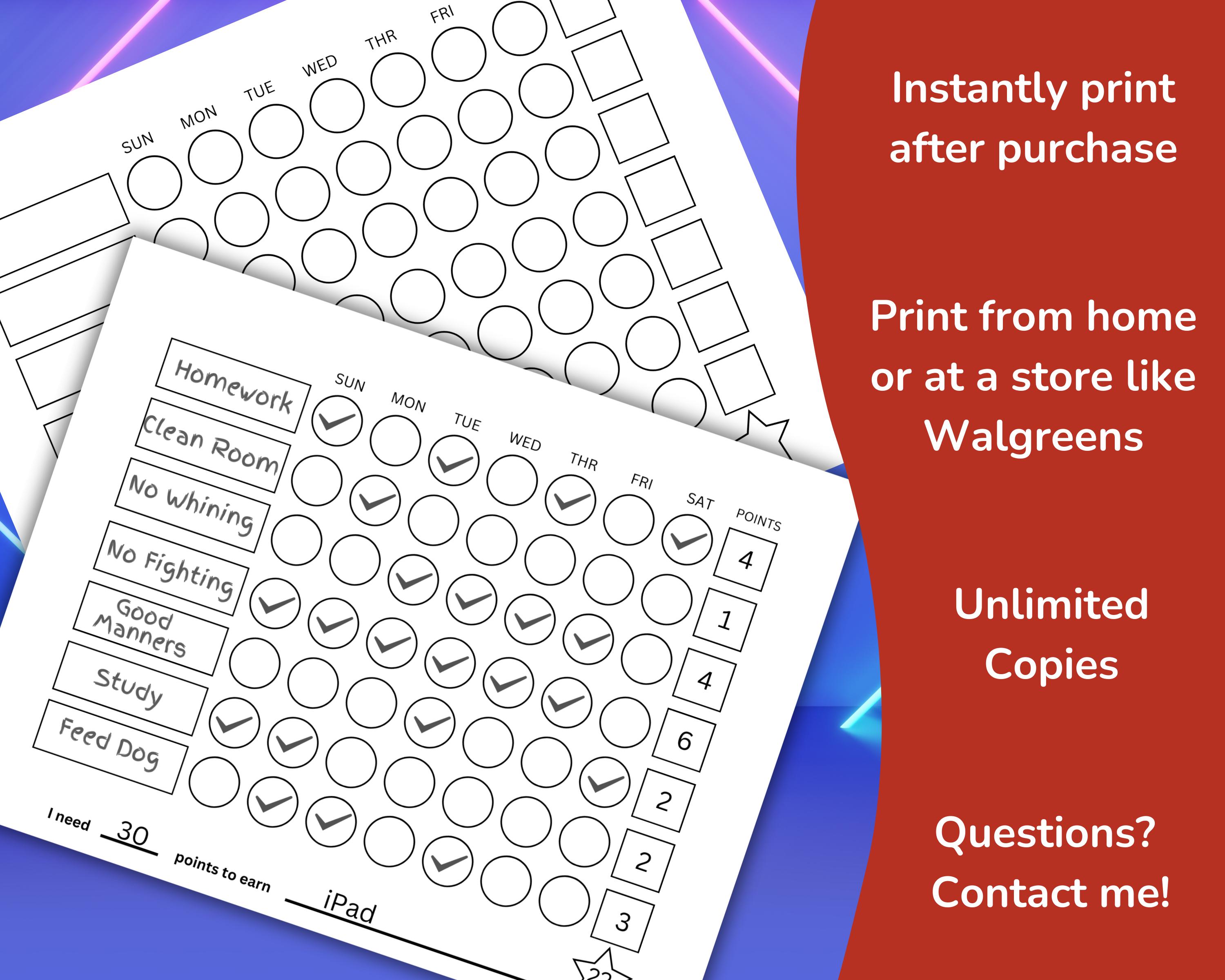 Printable Reward Behavior Chart, School Activity Chart, Visual Chart ...