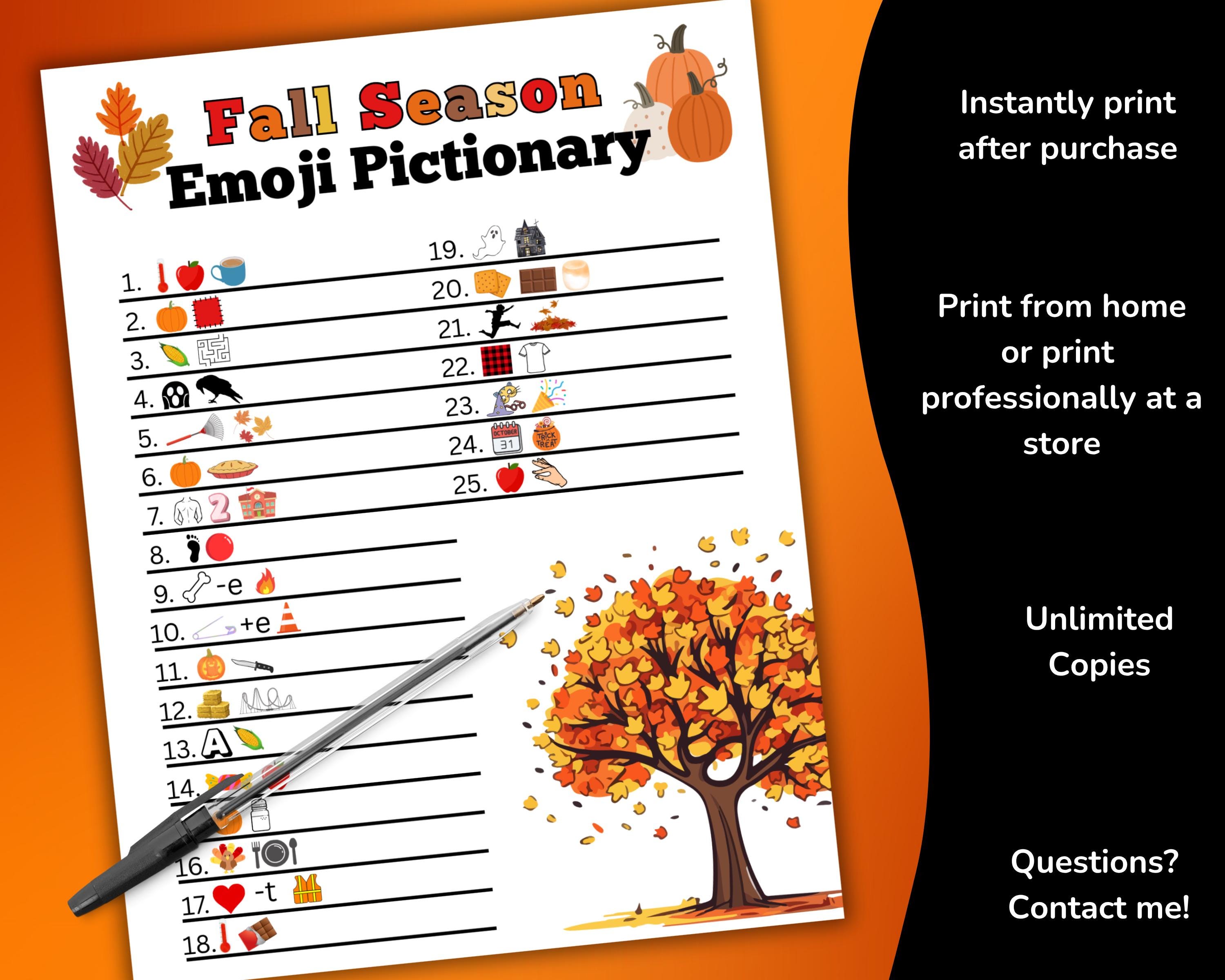 Fall Season Emoji Game, Printable Autumn Emoji Pictionary, Instant ...