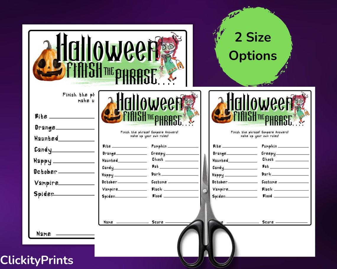 Halloween Finish the Phrase Game-halloween Party Game-spooky Party Game ...