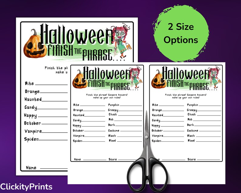 Halloween Finish the Phrase Game-halloween Party Game-spooky Party Game ...