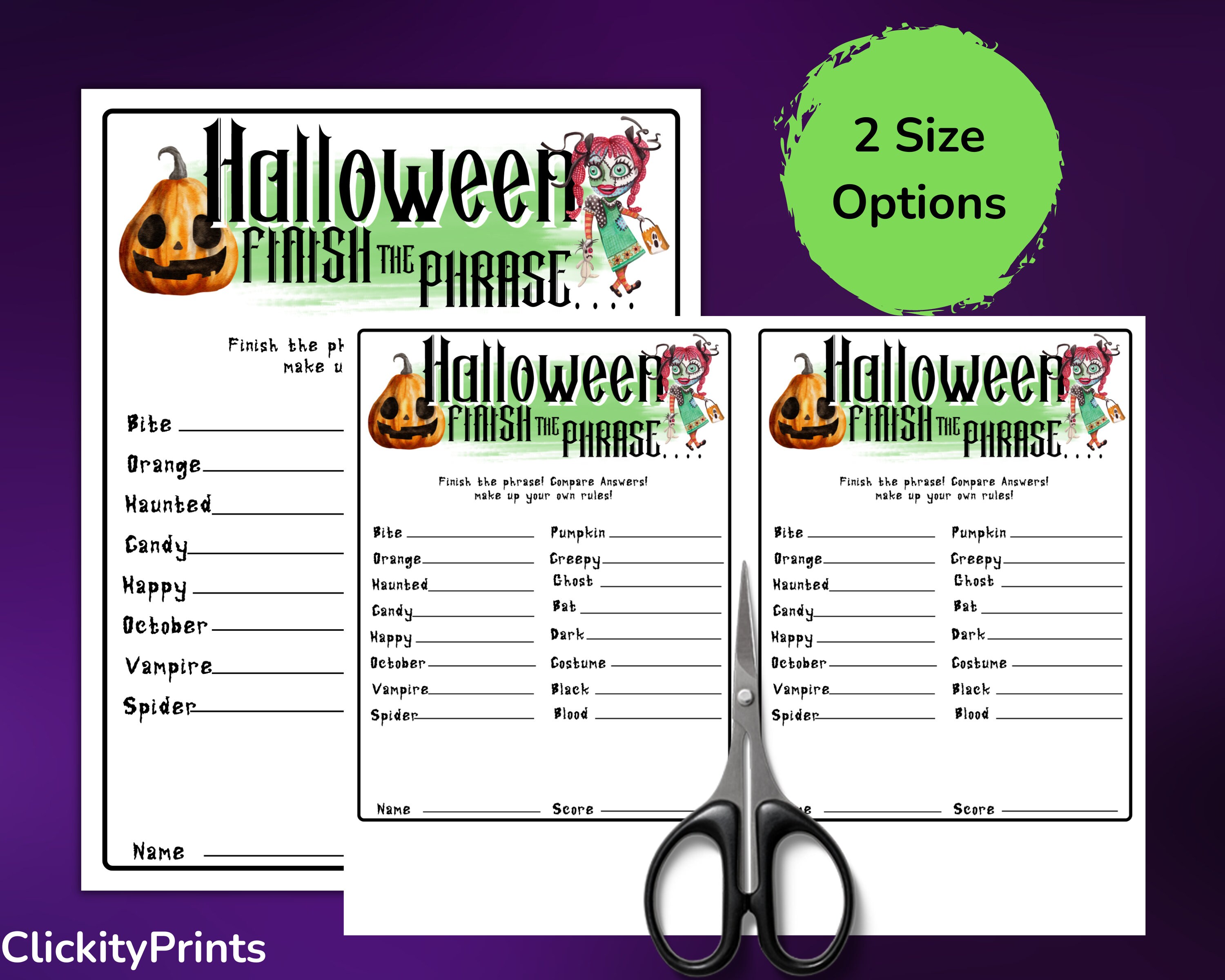 Halloween Finish the Phrase Game-halloween Party Game-spooky Party Game ...