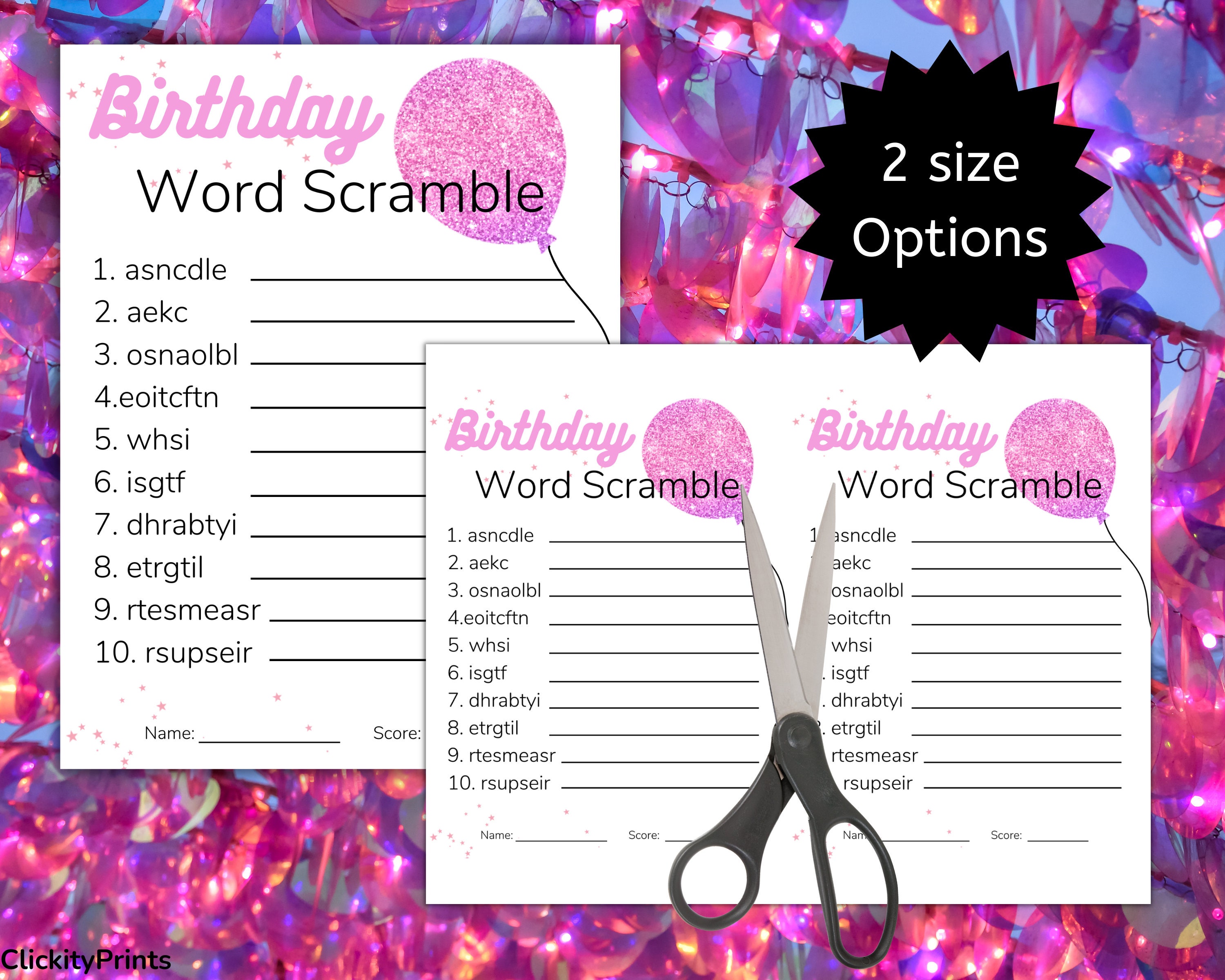 Birthday Word Scramble for Her, Girly Word Scramble, Pink Word Scramble ...