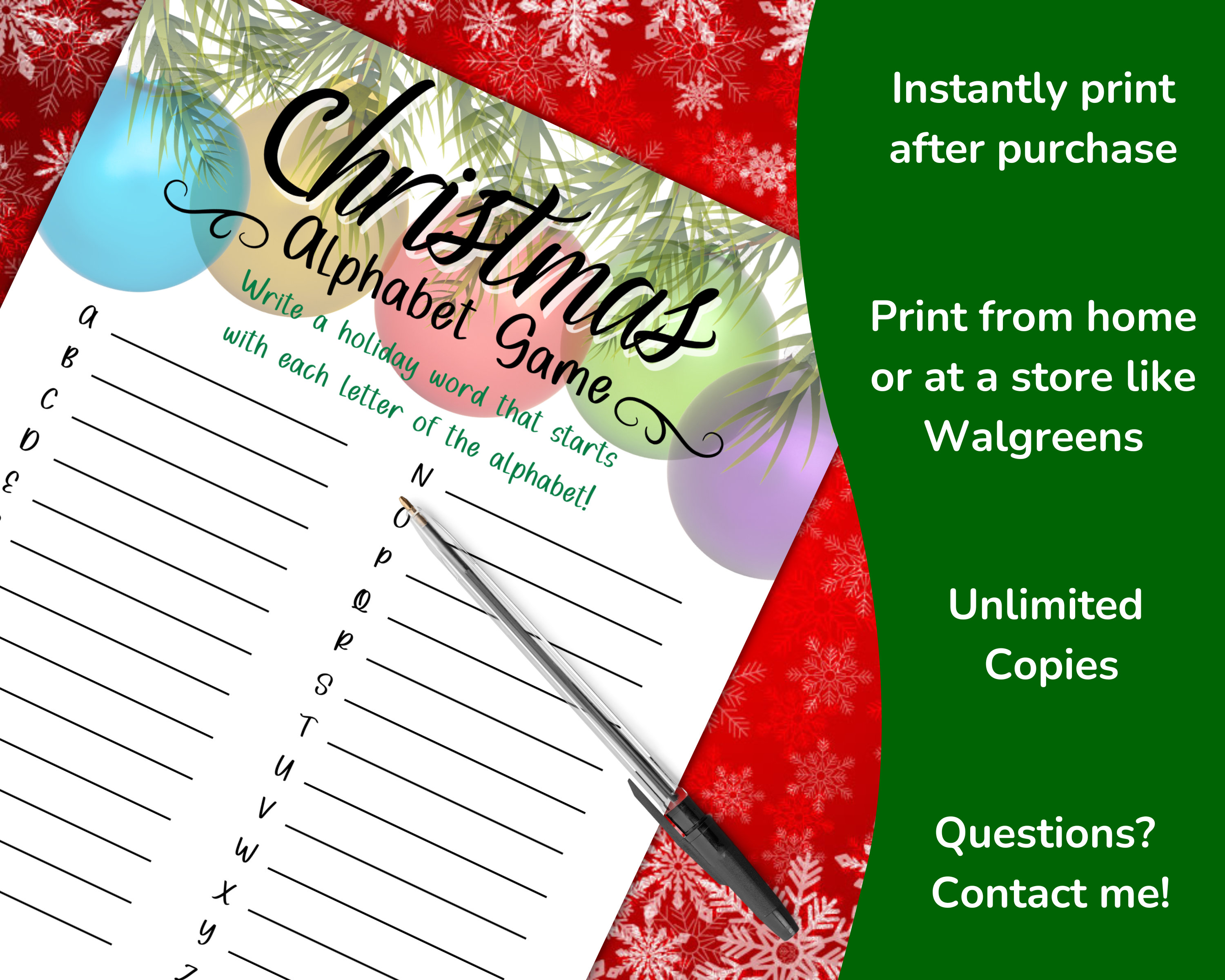 Christmas Alphabet Game, Christmas Games for Kids & Adults, Holiday ...