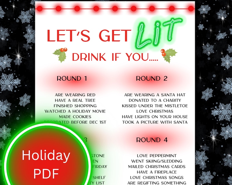 Christmas Drinking Game, Printable Holiday Drinking Game, Christmas ...