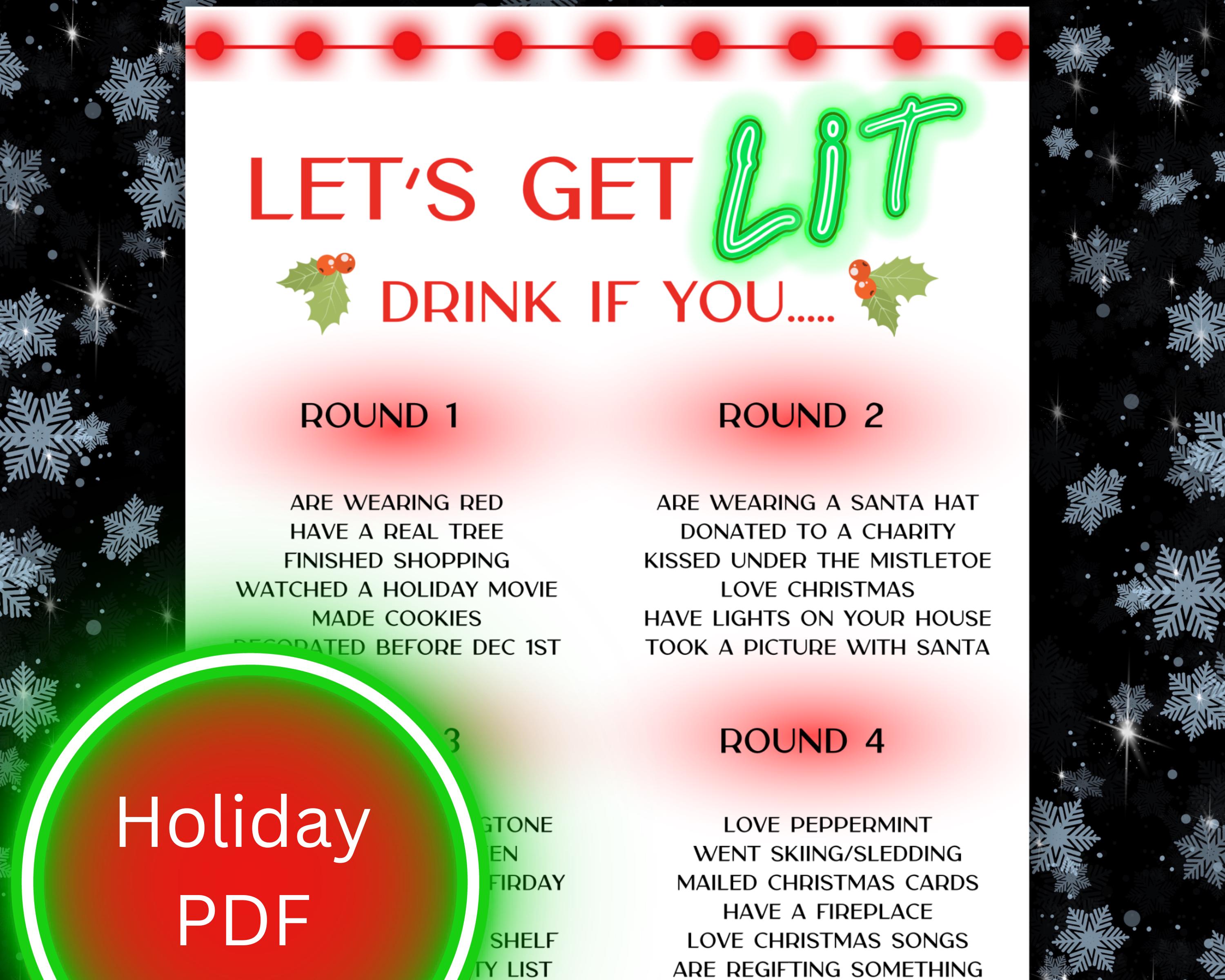 Christmas Drinking Game, Printable Holiday Drinking Game, Christmas ...