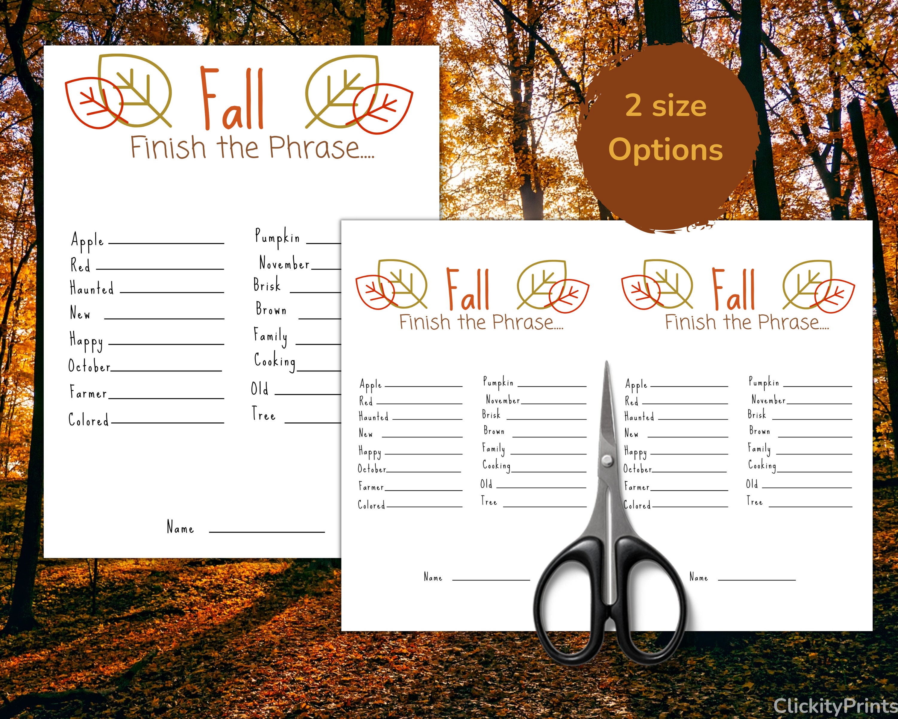 Fall Finish the Phrase Game, Printable or Virtual Game for Adults or ...