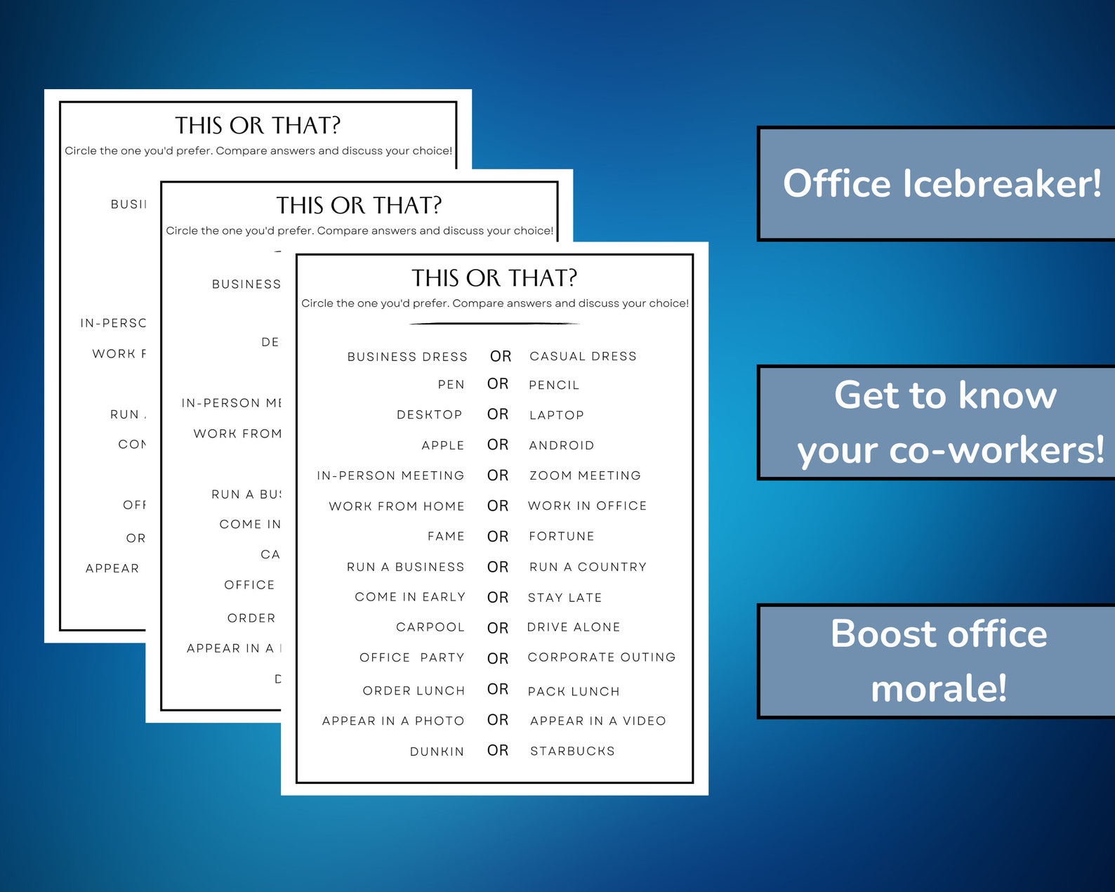 Work Party Games, This or That Game, Office Party Games, Printable ...