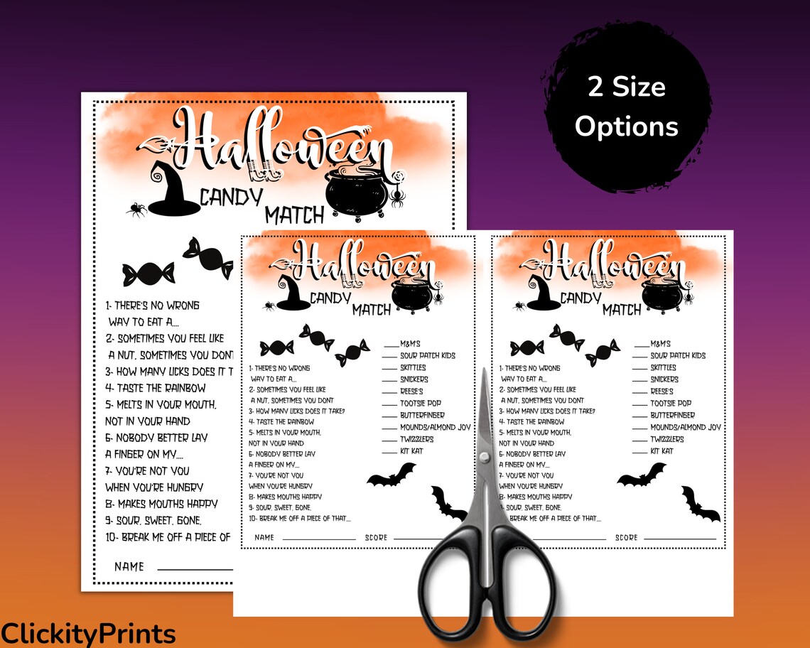 Halloween Candy Match-printable Halloween Game-candy Game-halloween ...