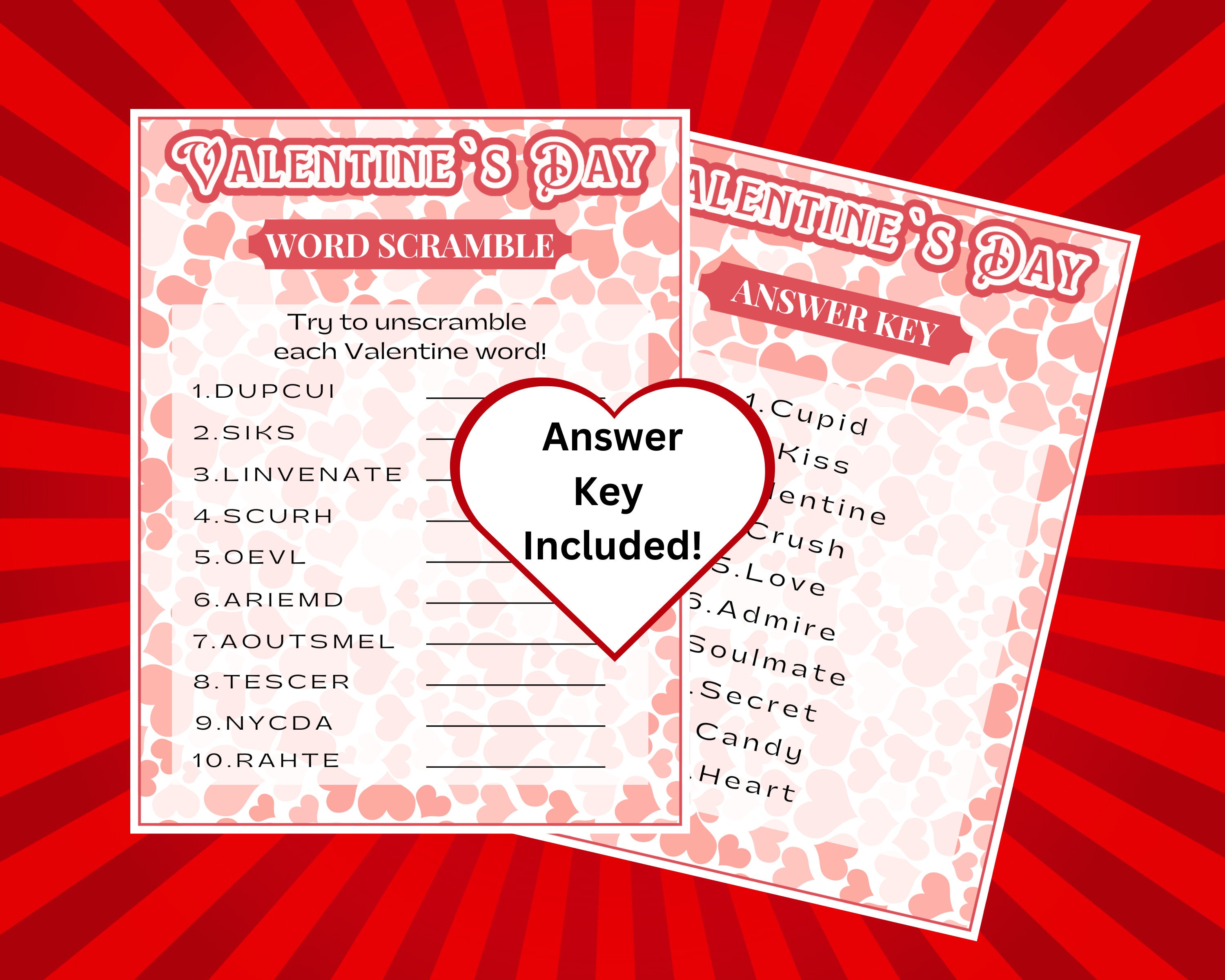 Printable Valentine's Day Word Scramble for Kids & Adults, Valentine's ...