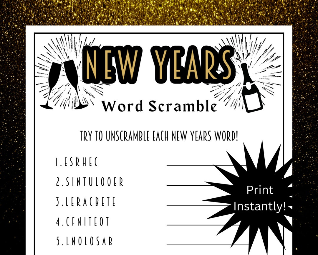 Printable New Years Eve 2023 Word Scramble for Kids & Adults, New Years Party Activity, New ...