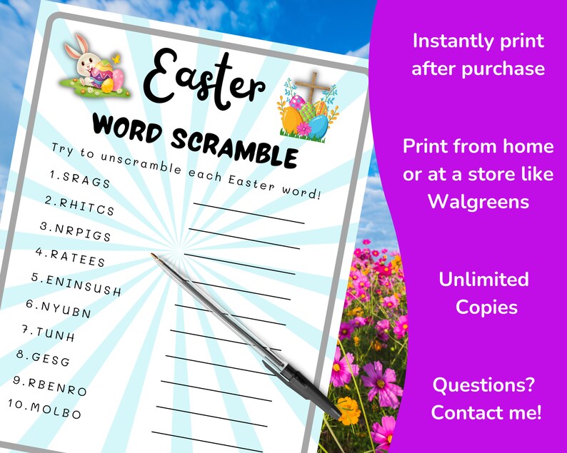 Printable Easter Word Scramble & Answer Key, Sunday School Church Games ...