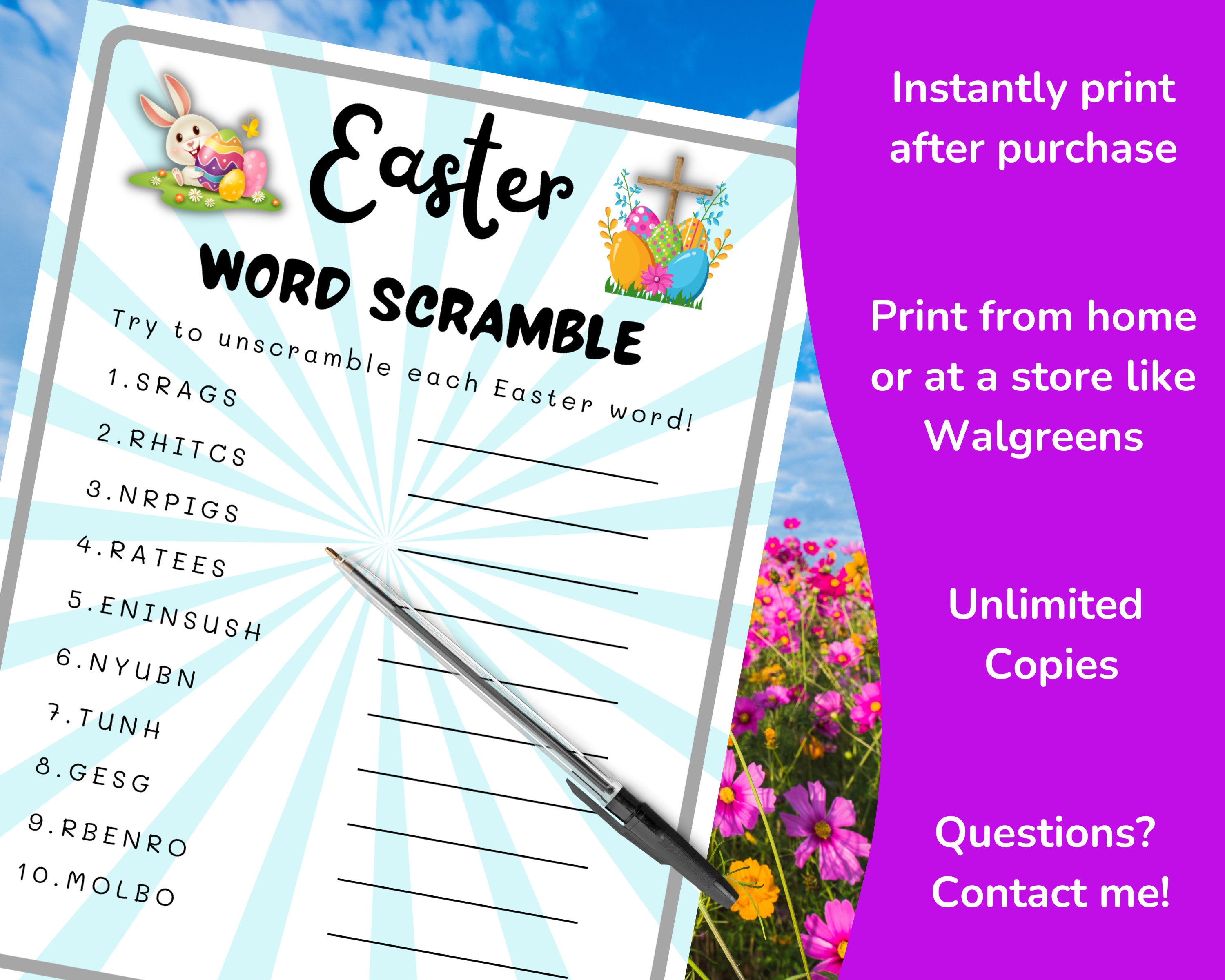Printable Easter Word Scramble & Answer Key, Sunday School Church Games ...