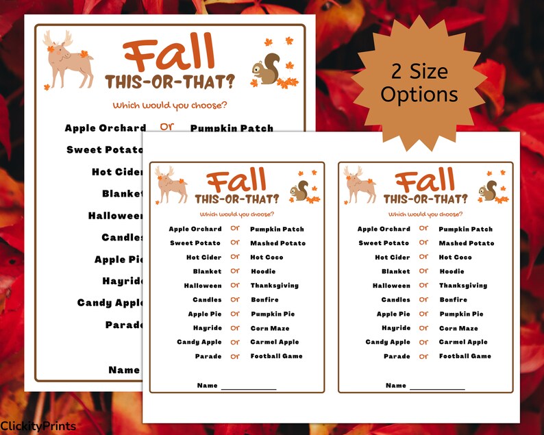 Fall This or That Game-autumn This or That Game-fall Family Activity ...