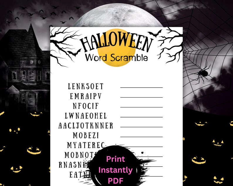 Halloween Party Game, Printable Game, Family Game, Kids Activity, Word ...