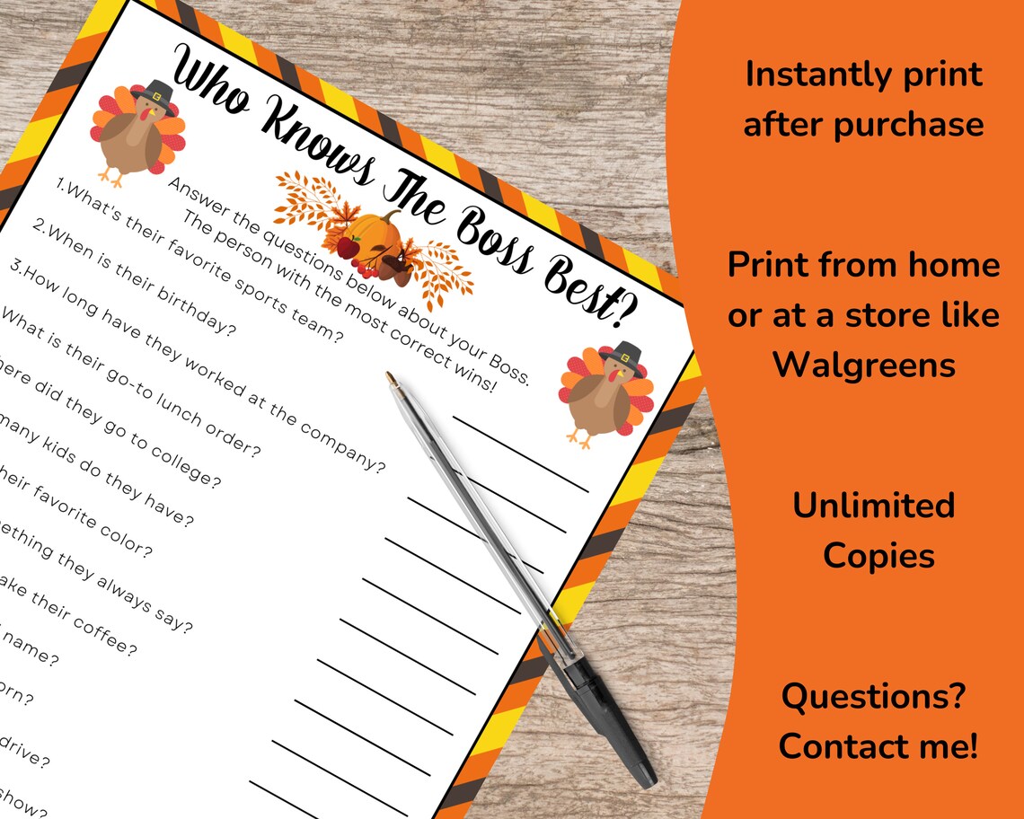 Thanksgiving Who Knows the Boss Best, Thanksgiving Office Party Games ...