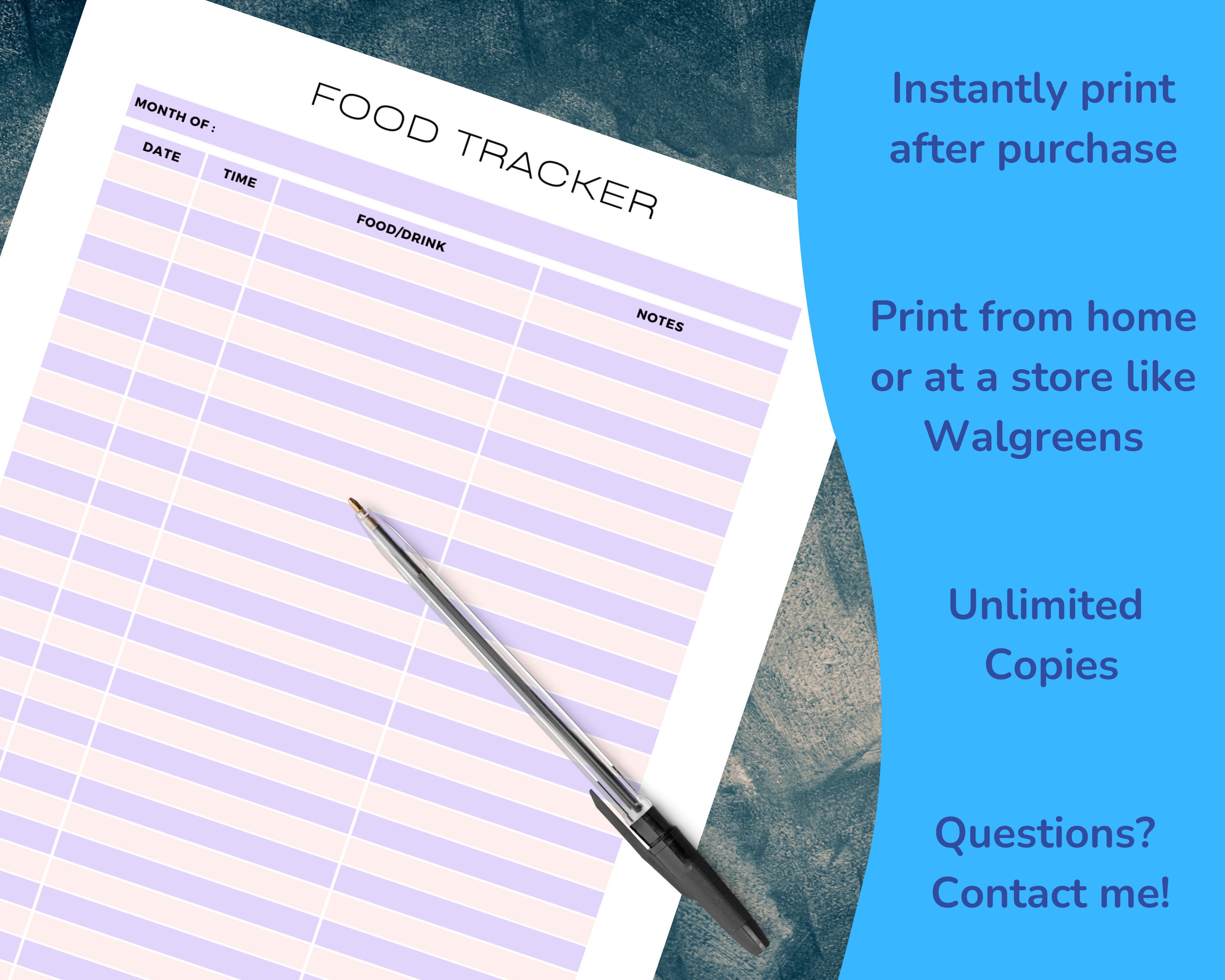 Printable Food and Diet Tracker Organizer, Food and Drink Diary, Food ...