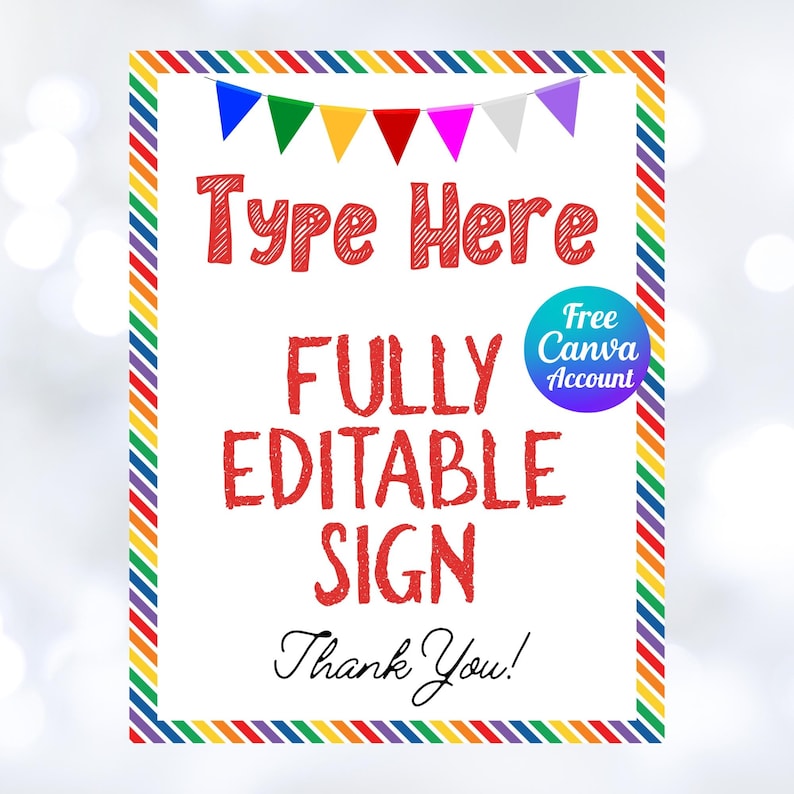 Editable Sign Canva Template, Custom Party Sign Instant Download ...