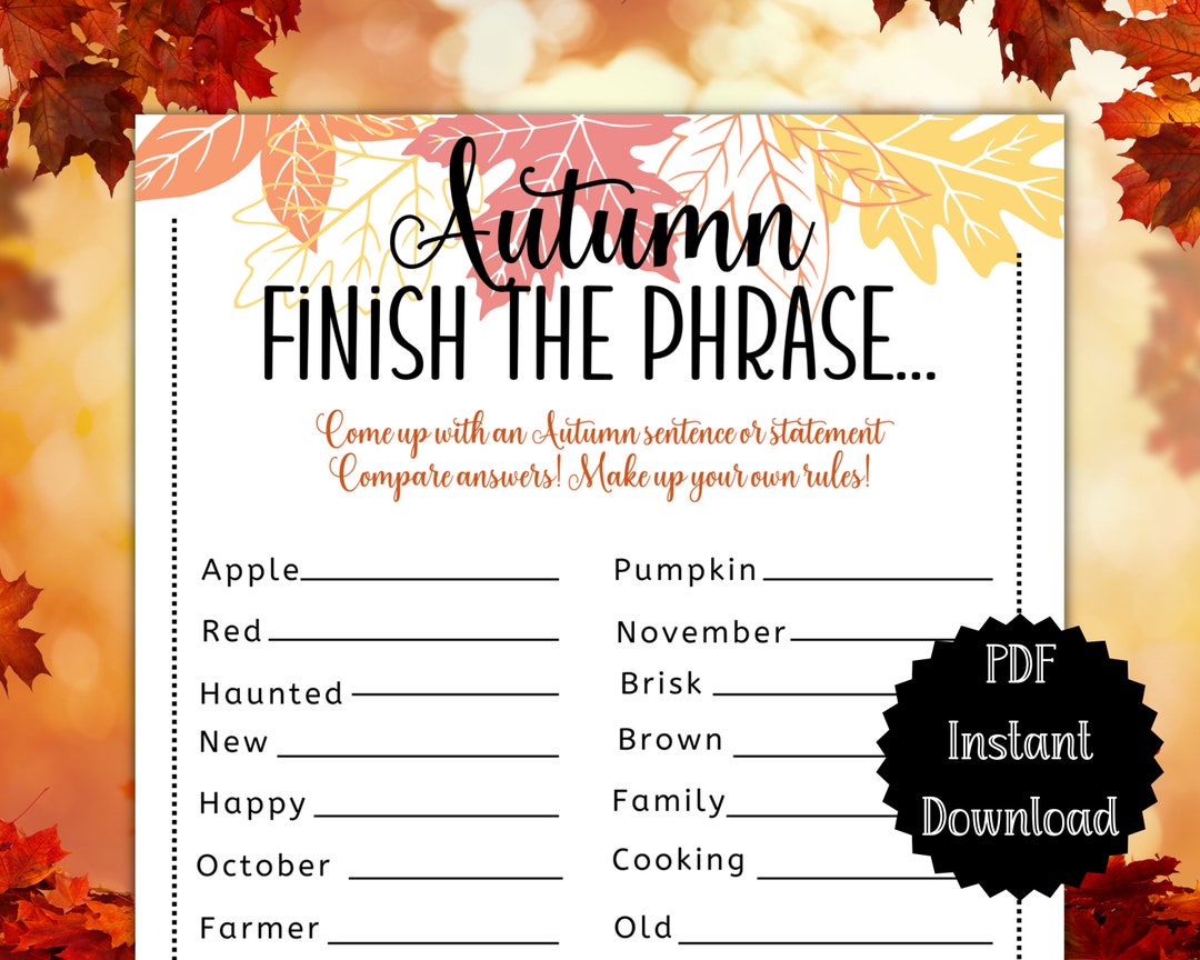 Finish the Phrase Game, Fall Games, Autumn Party Games, Trivia, Family ...