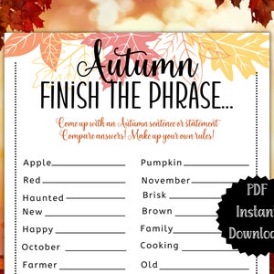 Finish the Phrase Game, Fall Games, Autumn Party Games, Trivia, Family ...