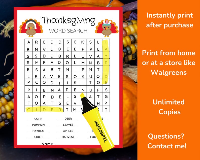 Thanksgiving Word Search, Family Holiday Activity, Turkey Day Ideas ...