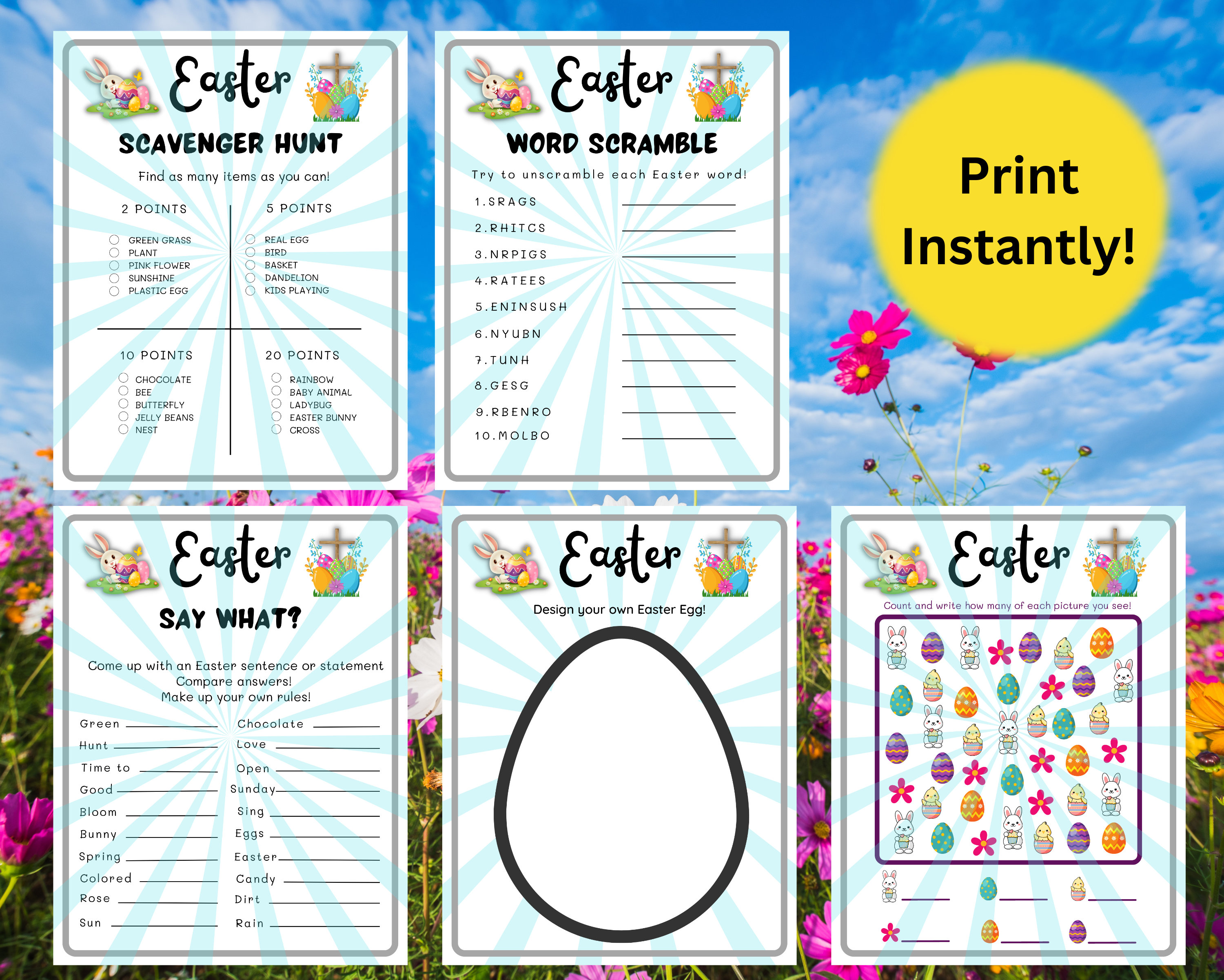 Printable Easter Sunday Game Bundle, Sunday School Church Games for ...