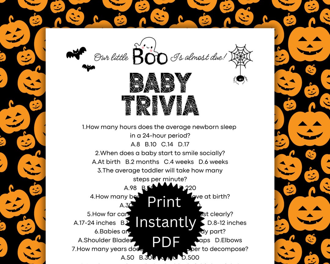 Printable Little Boo Baby Shower Baby Trivia and Answer Key Unisex for ...