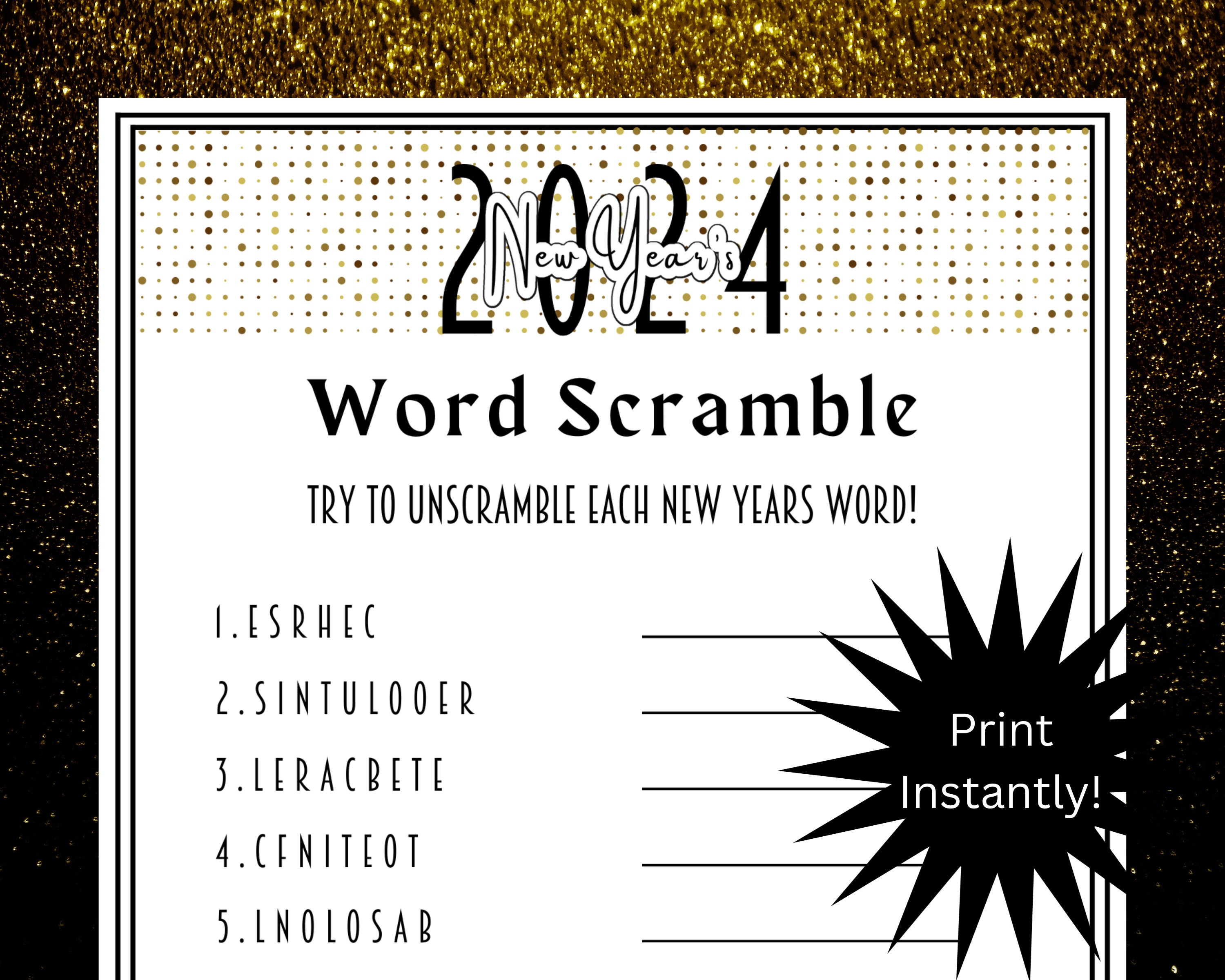 Printable New Years Eve 2023 Word Scramble for Adults & Kids, New Years ...