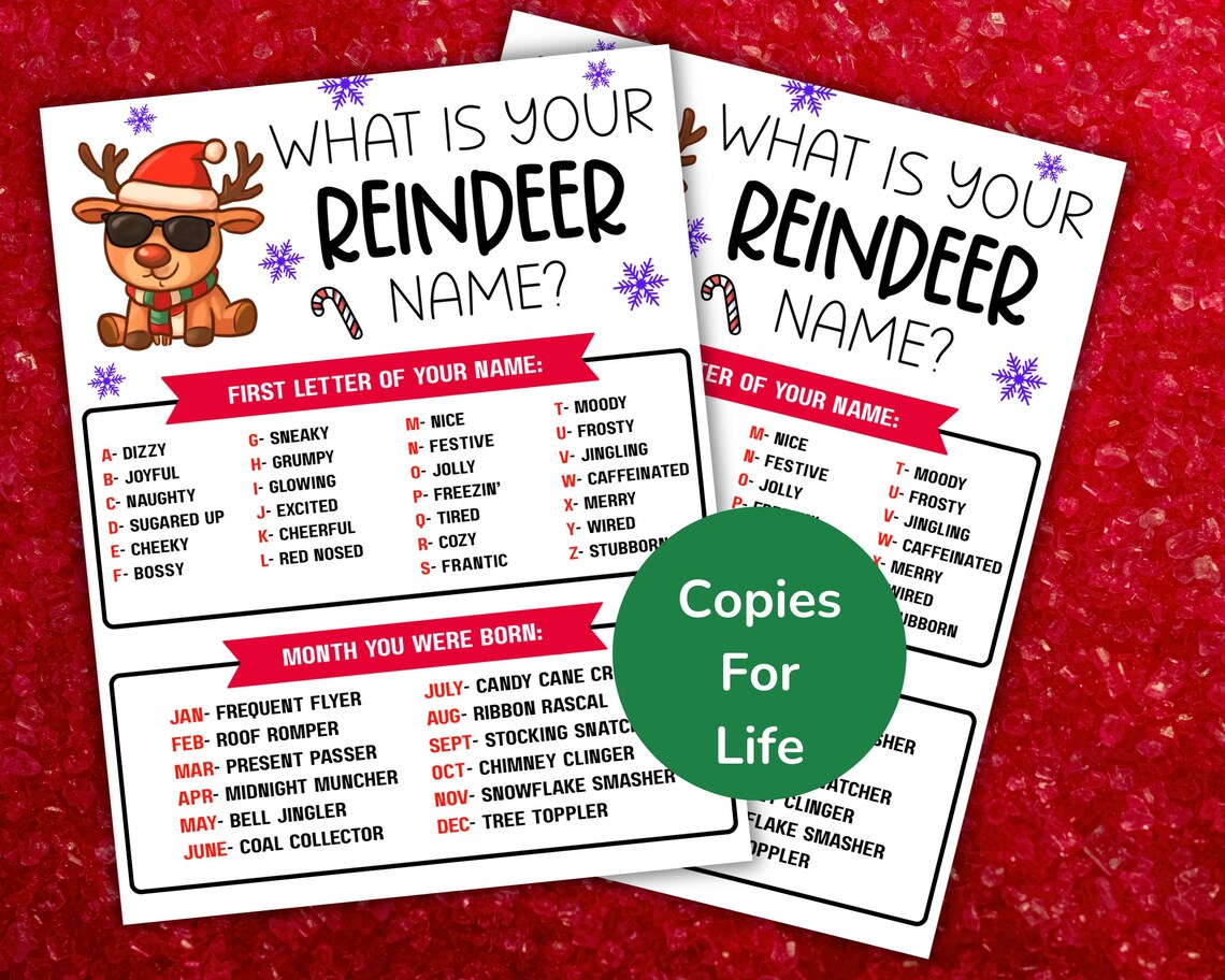 What's Your Reindeer Name Game for Kids & Adults Instant Download ...