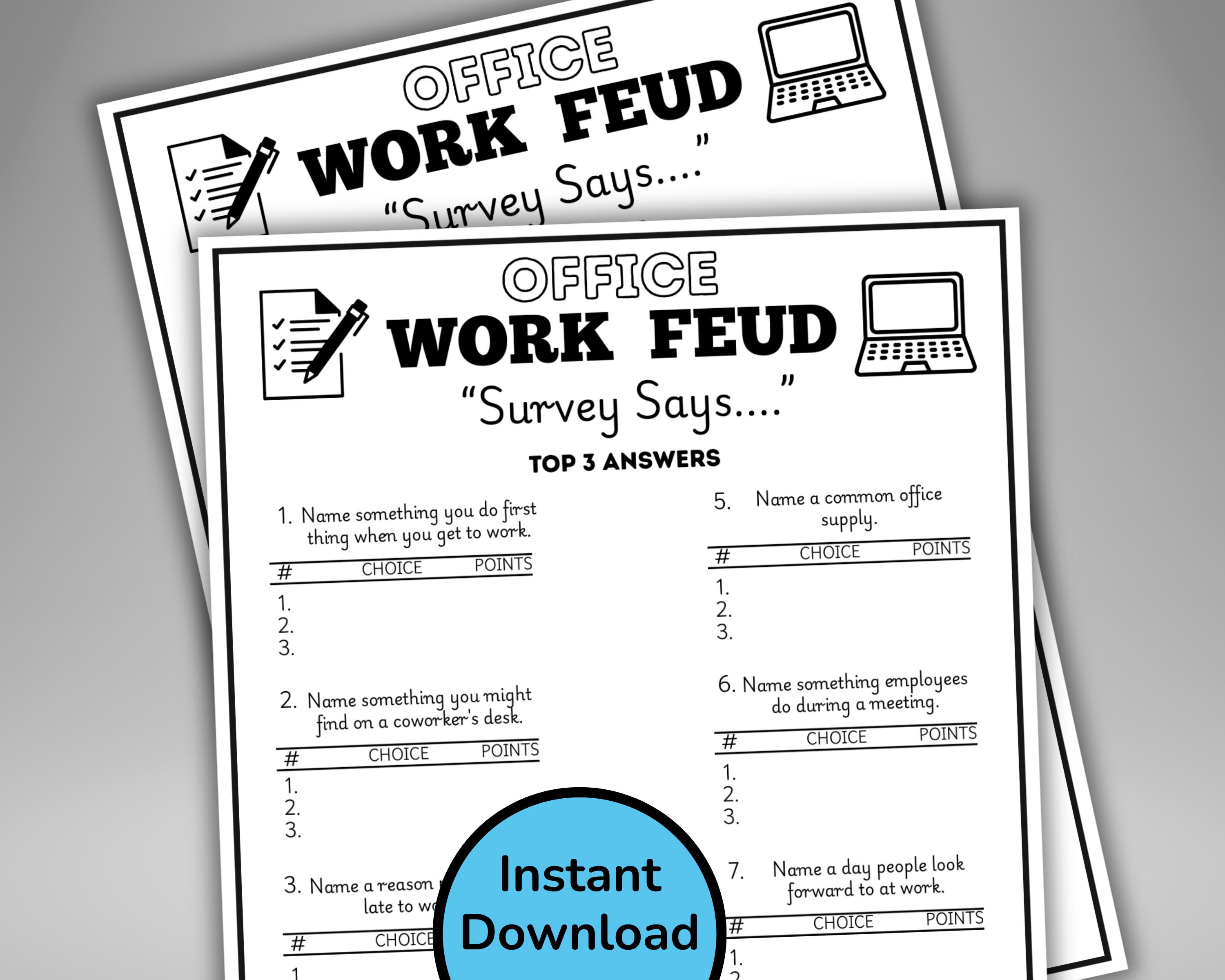 Office Work Feud Game, Printable Team Building Activity, Group Office ...