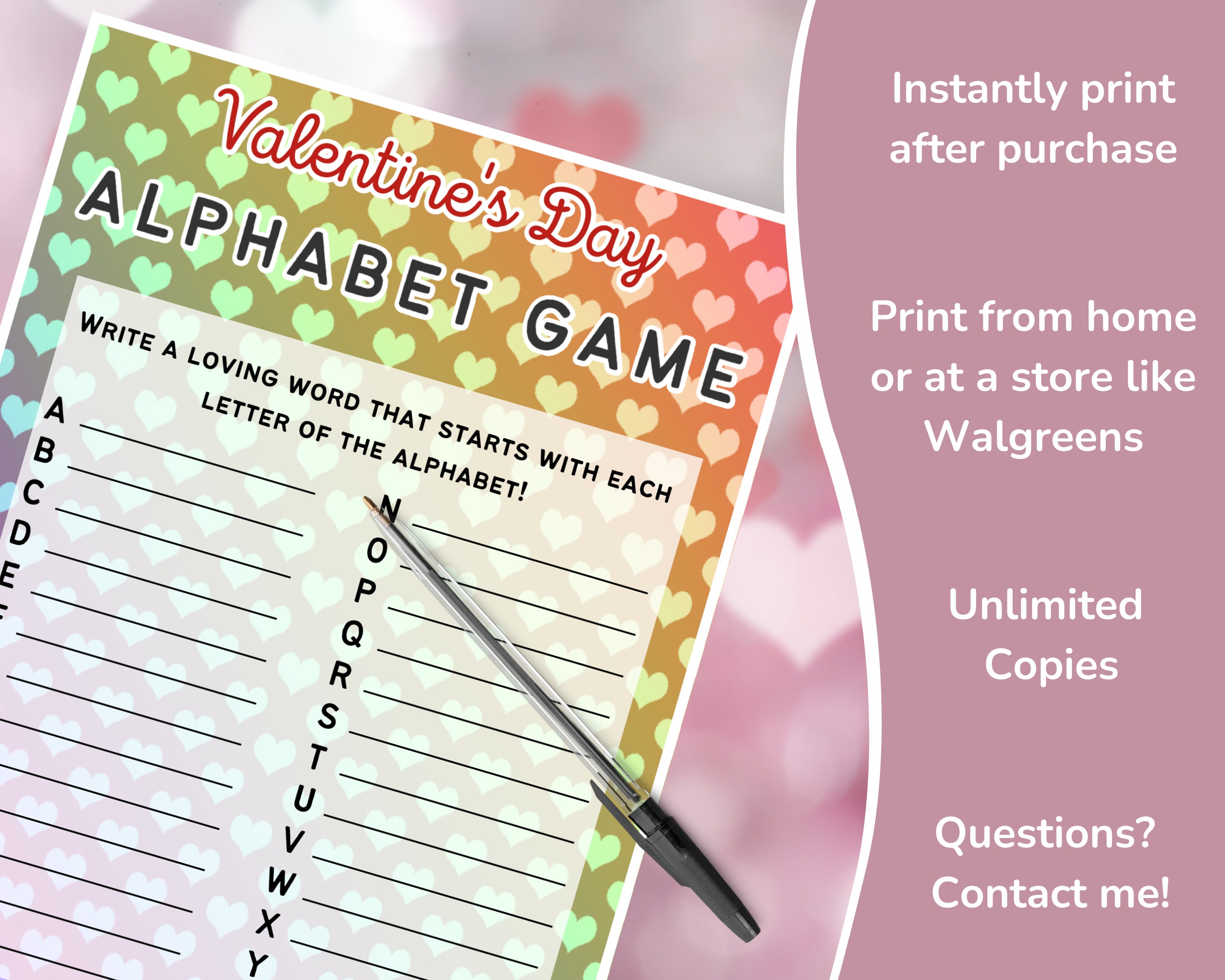 Printable Valentine's Day Alphabet A-Z Game for Kids & Adults ...