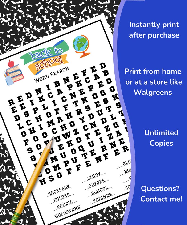 Printable Back to School Word Search for Kids, Back to School Activity ...