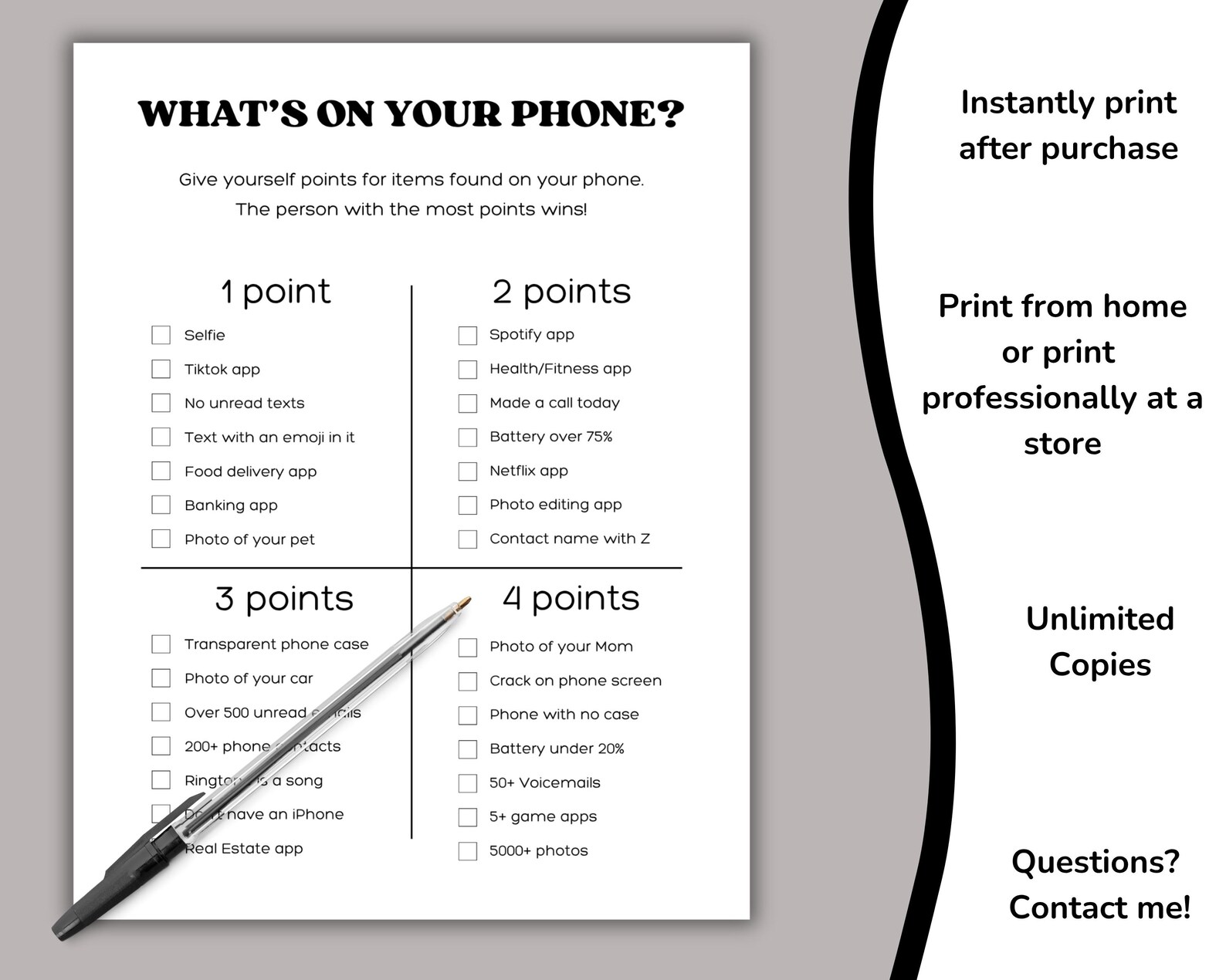 What's on Your Phone Game, Printable Group Game, Party Game, Office ...