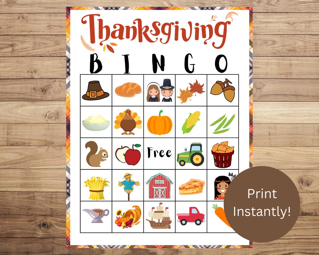 Thanksgiving Bingo for Kids & Adults, Dinner Party Printable ...