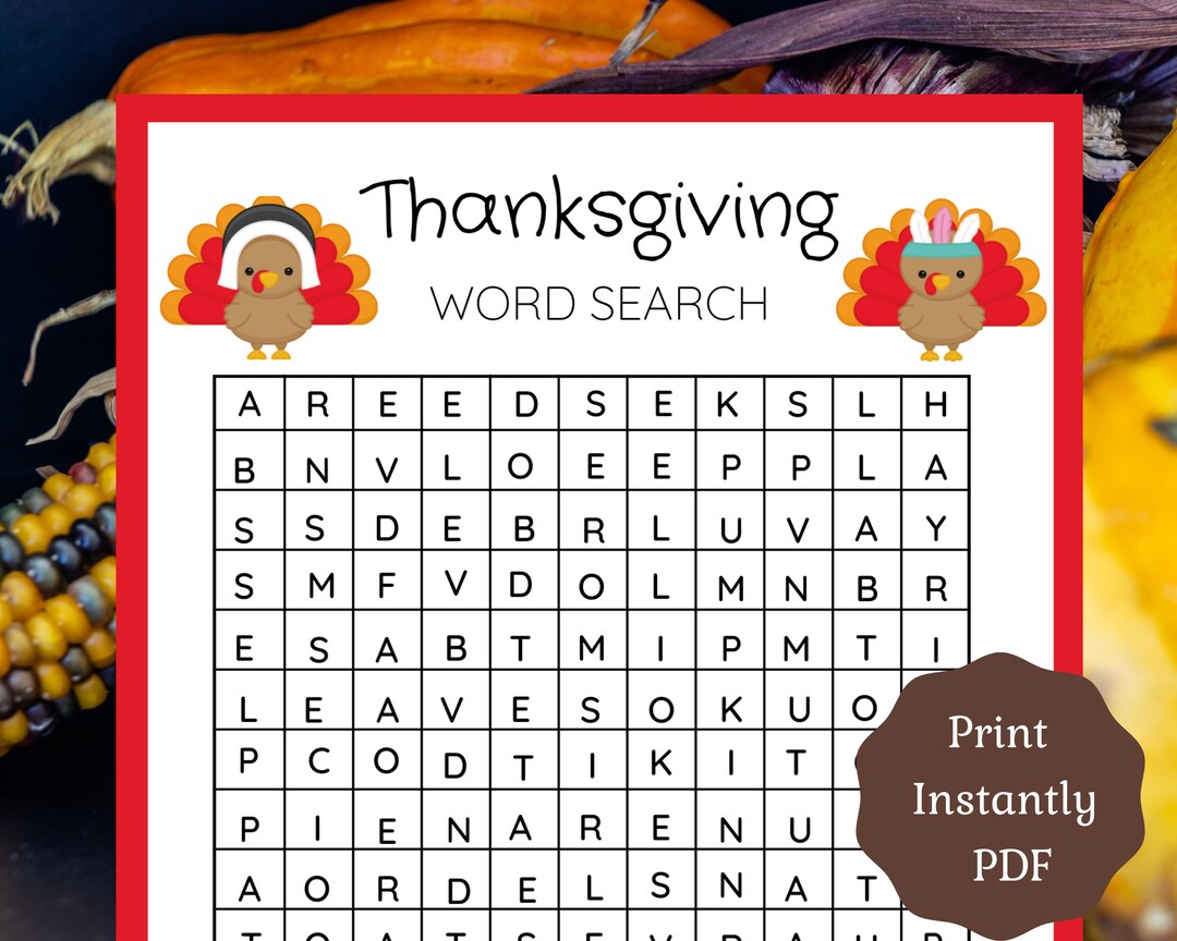Thanksgiving Word Search, Family Holiday Activity, Turkey Day Ideas ...