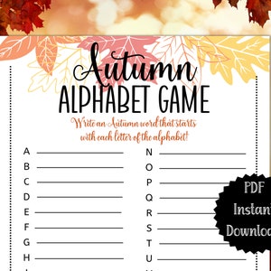 Autumn A-Z Game, Fall Alphabet Game, A-Z Race, Printable Games, Instant ...