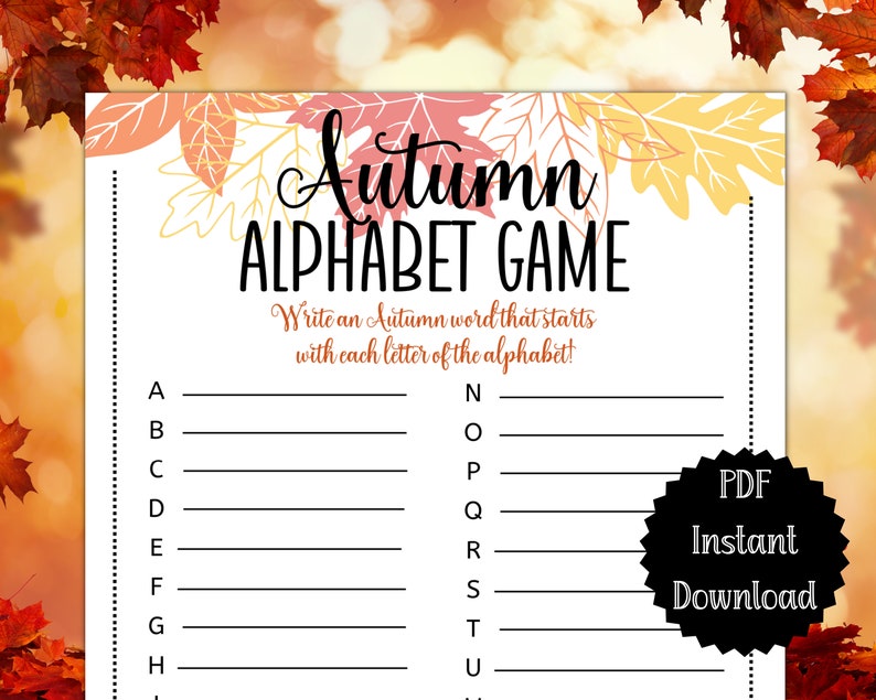 Autumn A-Z Game, Fall Alphabet Game, A-Z Race, Printable Games, Instant ...