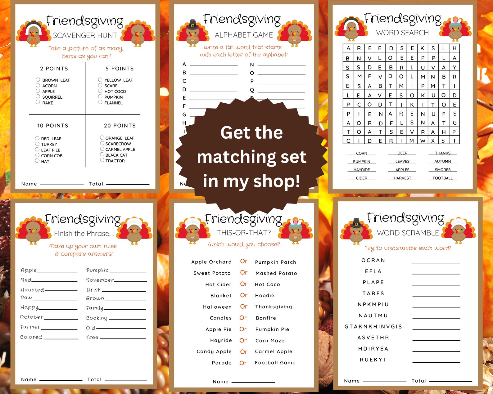 Friendsgiving Games-thanksgiving Games-alphabet Game-a-z Game-fall ...
