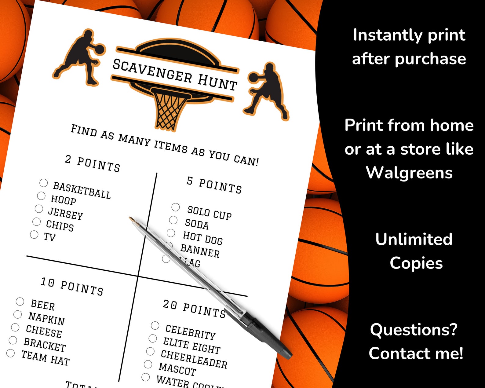 Printable March Basketball Madness Scavenger Hunt, Party Ideas, Ice ...