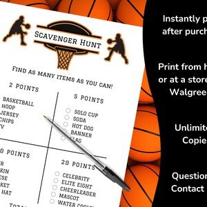 Printable March Basketball Madness Scavenger Hunt, Party Ideas, Ice ...