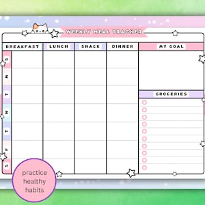 Printable Cute Kitty Meal Tracker, Digital Download Weekly Food Log ...