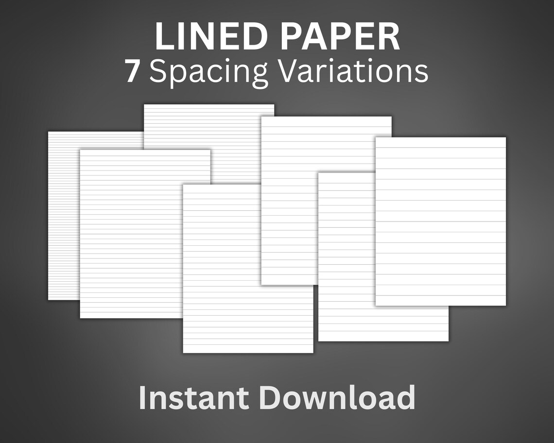 Printable Lined Paper Instant Download, 7 Spacing Variations, Notebook ...