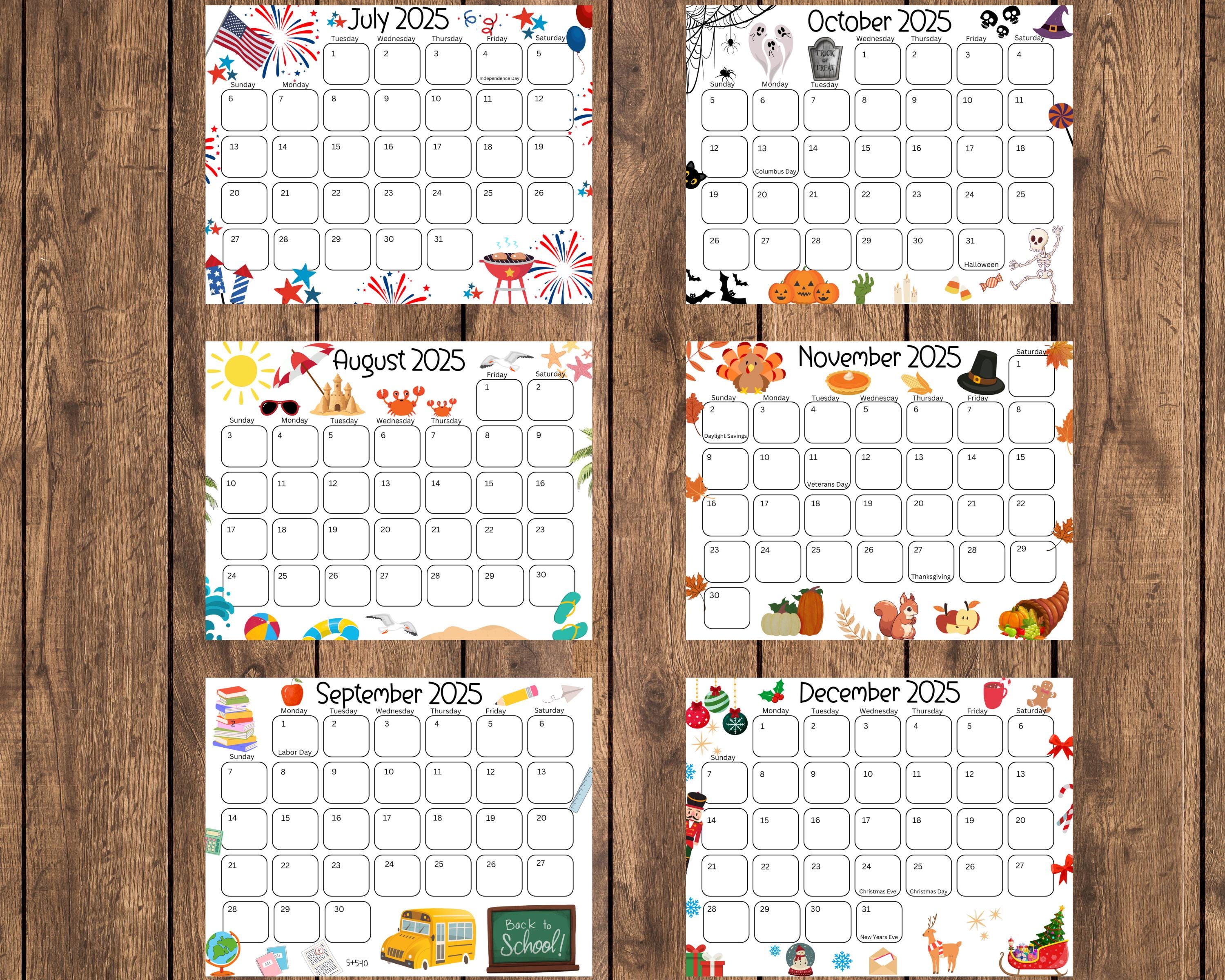 2025 Printable Calendar for Kids, Homeschool Calendar, Classroom ...